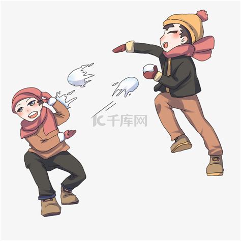 手绘冬天打雪仗人物插画素材图片免费下载 千库网