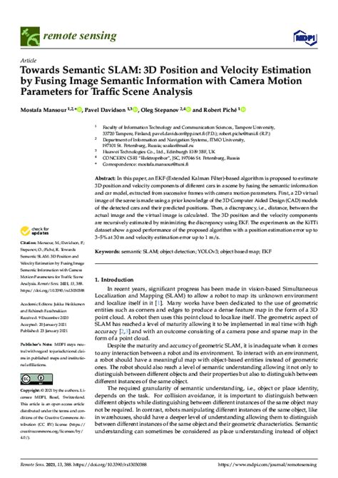 pdf towards semantic slam 3d position and velocity estimation by fusing image semantic