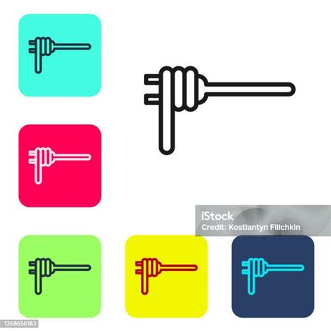 흰색 배경에 고립 된 포크 아이콘에 검은 라인 파스타 스파게티 이탈리안 레스토랑 색상 정사각형 단추로 아이콘을 설정합니다 벡터 건강한 생활방식에 대한 스톡 벡터 아트 및