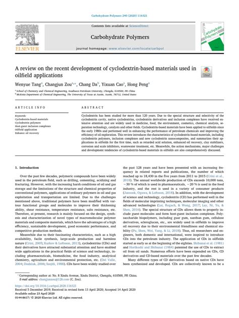 A Review On The Recent Development Of Cyclodextrin Based Materials Used