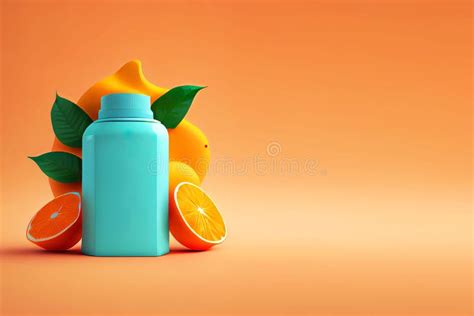 Ai Generated Bottle With Sliced Orange Isolated On An Orange Background With Copy Space Stock
