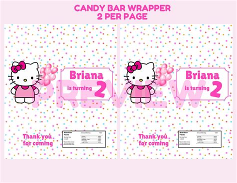Hello Kitty Pink Birthday Party Bundle Hello Kitty Candy Wrapper Tem