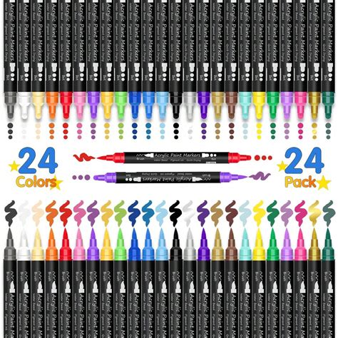 Ensemble De 24 Couleurs De Marqueurs De Peinture Acrylique Marqueurs Permanents à Double Pointe