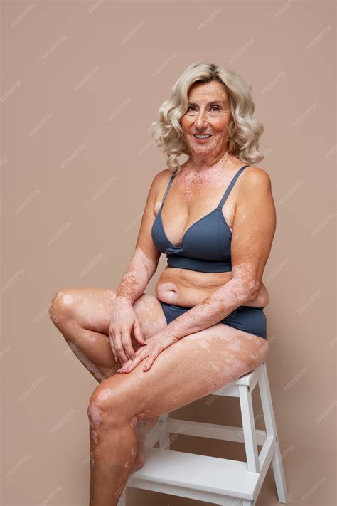 Premium Photo Side View Confident Old Woman Posing In Underwear