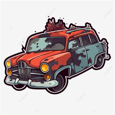 이것은 좀비 자동차 벡터 이미지입니다 고립 된 만화 난파 자동차와 스티커 디자인 상표 Png 일러스트 및 벡터 에 대한 무료 다운로드 Pngtree