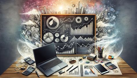 Business Analysis And Data Visualization Photo Realistic Blackboard With Graphs And Laptop On