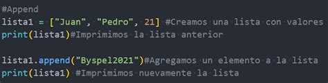 Métodos de agregado en Python Append Extend Insert