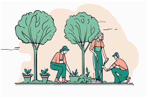 Premium Vector Happy Woman And Man Volunteers Planting Tree And Digging Hole With Shovel