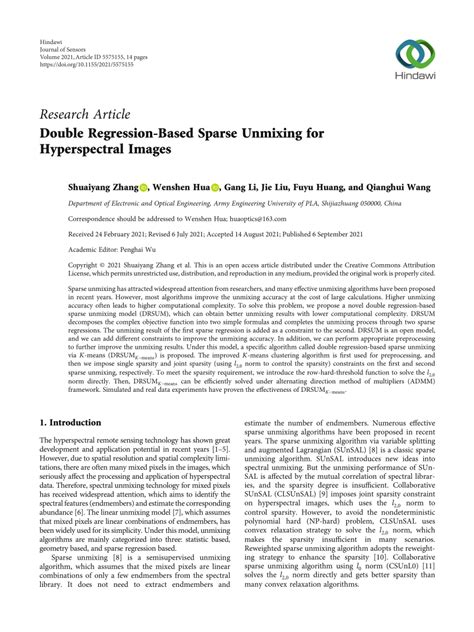Pdf Double Regression Based Sparse Unmixing For Hyperspectral Images