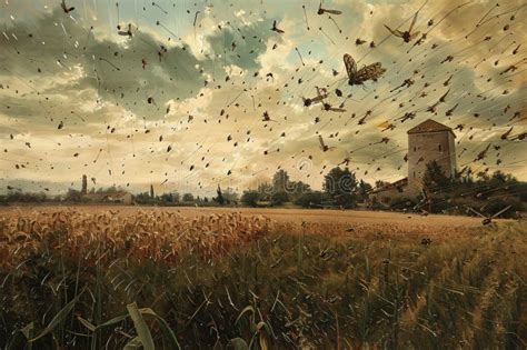 A Field Of Grass Is Covered In Bugs Stock Photo Image Of Blue Field