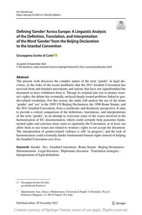 Defining ‘gender Across Europe A Linguistic Analysis Of The Definition Translation And