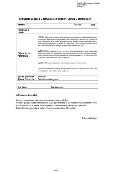 Evaluacion Sumativa Lenguaje Profesocial