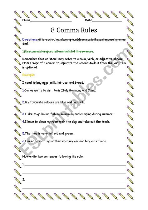 Comma Rules Worksheet Printable Word Searches