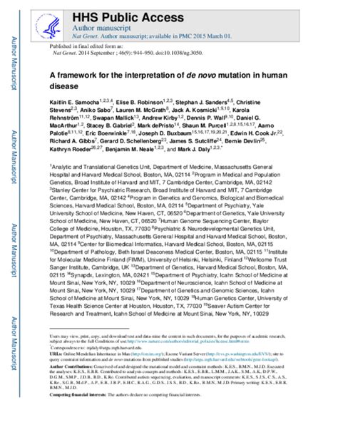 Pdf A Framework For The Interpretation Of De Novo Mutation In Human Disease
