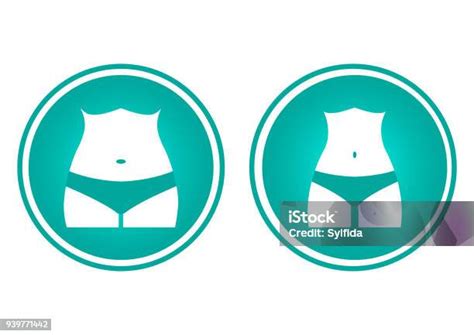 아이콘 여성의 몸 실루엣입니다 뚱 뚱 하 고 슬림 여자 그림 체중 감량 전후 벡터 일러스트 레이 션 모양에 대한 스톡 벡터 아트