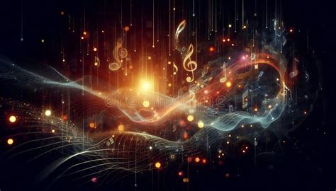 Radiant Glowing Musical Notes And Waveforms Floating In An Abstract