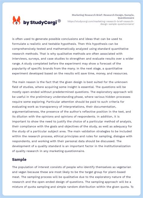 Marketing Research Brief Research Design Sample Questionnaire Free