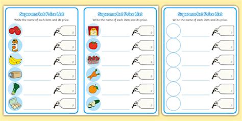 Supermarket Price List Template Writing Activity Twinkl