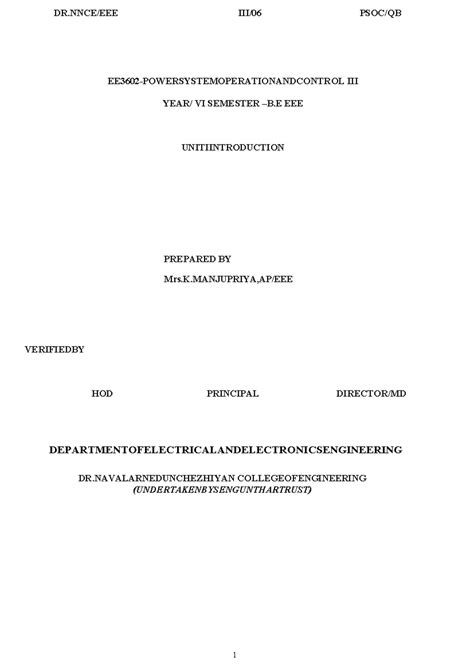 EE3602 PSOC 20 Copies NIL EE3602 POWERSYSTEMOPERATIONANDCONTROL III YEAR VI SEMESTER B EEE