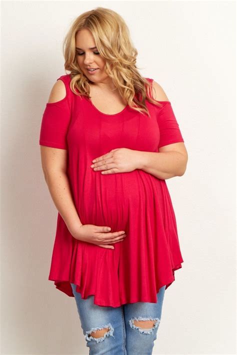 Fuchsia Open Shoulder Plus Size Tunic Plus Size Maternity Dresses