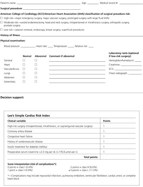 Preoperative Evaluation Template Williamson
