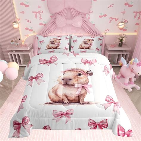 Erosebridal Cute Capybara Comforter Sets Queen Size Pink Comforters