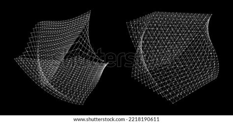 Set Futuristic Twisted Wireframe Cubes Technology Stock Vector Royalty Free 2218190611
