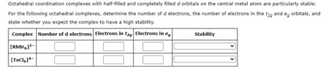 Solved Octahedral Coordination Complexes With Half Filled