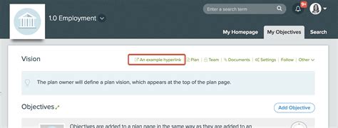 Adding Hyperlinks To A Plan ObjectiveManager Help