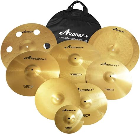 Arborea Cymbal Pack For Drum 8 Pcs Super Polishing Cymbals Set Brilliant Gold Hero