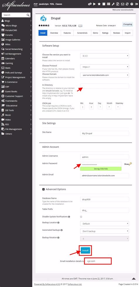Fill The Fields To Install Drupal Servercake