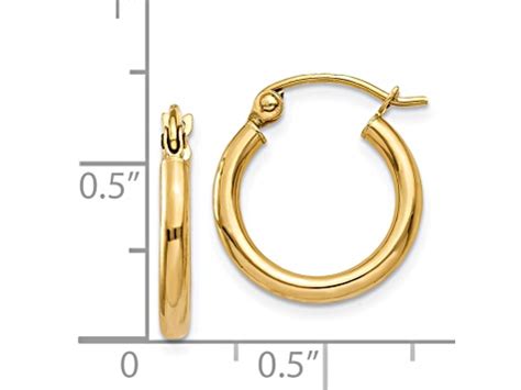 14k Yellow Gold 15mm X 2mm Polished Lightweight Tube Hoop Earrings