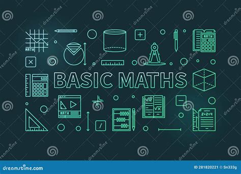 Basic Maths Concept Vector Thin Line Horizontal Colored Banner Math Illustration Stock Vector