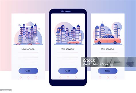 택시 서비스 모바일 스마트 폰에 대 한 화면 템플릿입니다 고층 빌딩이 있는 도시 배경 플랫 스타일입니다 벡터 일러스트 0명에 대한 스톡 벡터 아트 및 기타 이미지 Istock