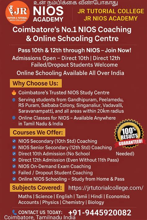 Jr Tuition And Jr Tutorial College Jr Nios Academy 10th 11th 12th Hsc