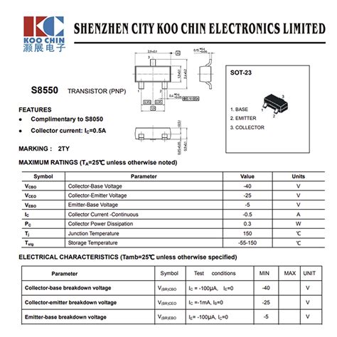 Smd025 Transistor Pnp S8550 Sot 23 3 Mark 2ty Tira 10 Piezas