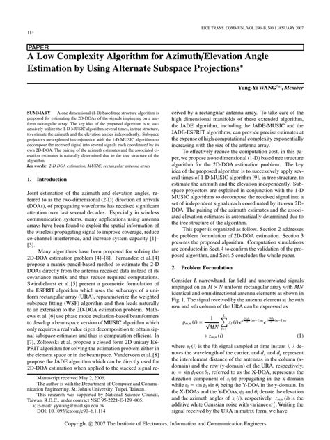 Pdf A Low Complexity Algorithm For Azimuthelevation Angle Estimation