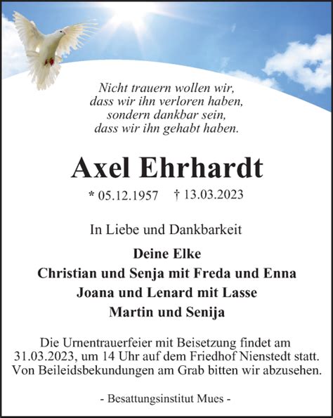 Traueranzeigen Von Axel Ehrhardt Harztrauerde