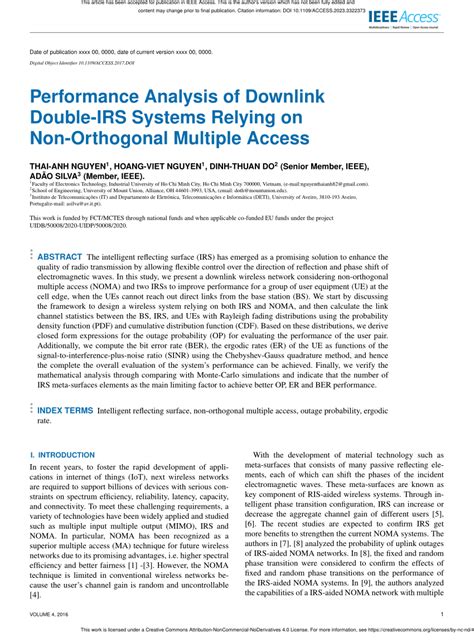 Pdf Performance Analysis Of Downlink Double Irs Systems Relying On Non Orthogonal Multiple Access