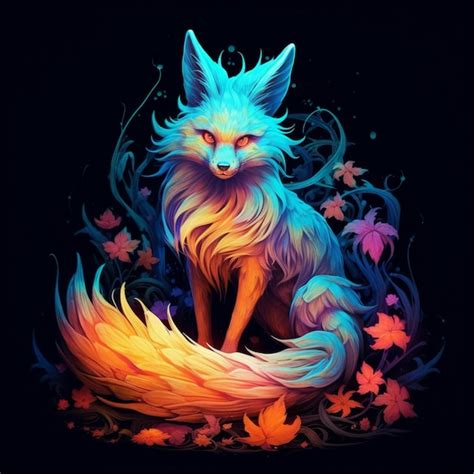 Premium Ai Image Nine Tailed Fox As Pokemon Black Background Sticker
