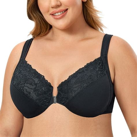 Delimira Womens Front Closure Bras Plus Size Lace Full Coverage