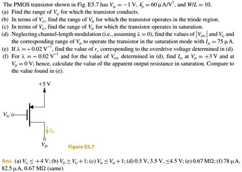 The Pmos Transistor Shown In Fig E57 Has Vtp 1 V Kp 60 Uav2
