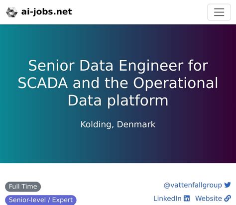 Hiring Senior Data Engineer For Scada And The Operational Data Platform In Kolding Denmark