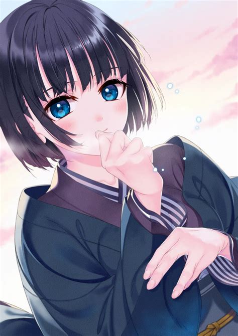Safebooru 1girl Amamiya Chiharu Black Hair Blue Eyes Haori Japanese