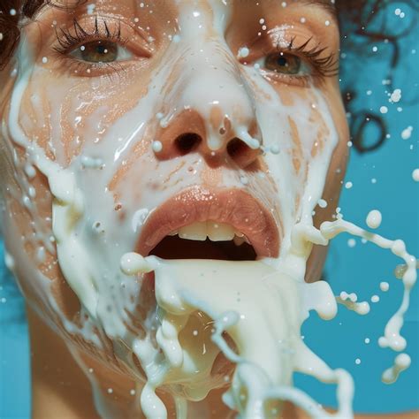 Premium Photo Woman Covered In Milk Mouth Open