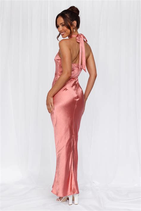 Hello Molly The Cleo Halter Satin Maxi Dress Rose Hello Molly