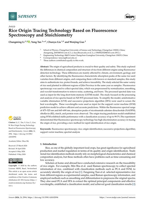 Pdf Rice Origin Tracing Technology Based On Fluorescence Spectroscopy