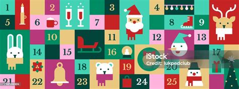 현대 강림절 달력 귀여운 캐릭터 겨울 테마로 메리 크리스마스 배너 템플릿 플랫 스타일 바둑판에 대한 스톡 벡터 아트 및 기타 이미지 바둑판 숫자 0명 Istock