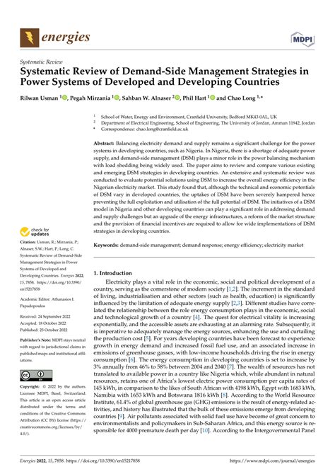 Pdf Systematic Review Of Demand Side Management Strategies In Power Systems Of Developed And