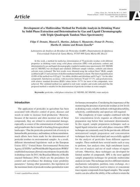 Pdf Development Of A Multiresidue Method For Pesticide Analysis In
